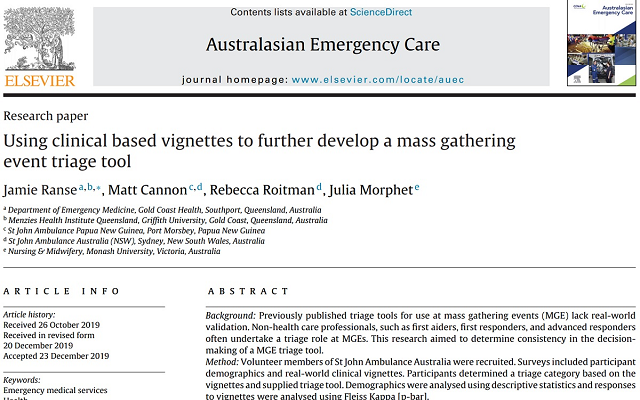 Using clinical based vignettes to further develop a mass-gathering ...